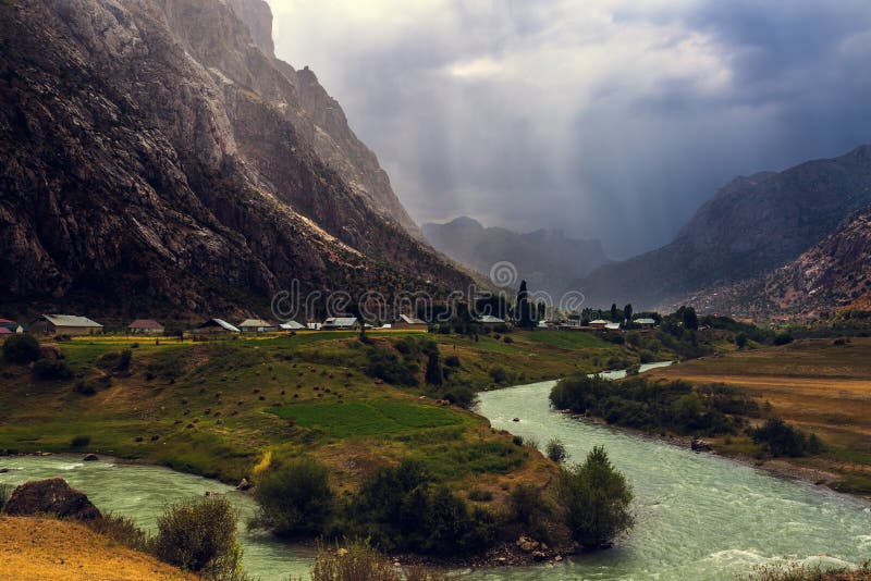 Small Town in Mountains after Rain Stock Image - Image of lake, scenic ...