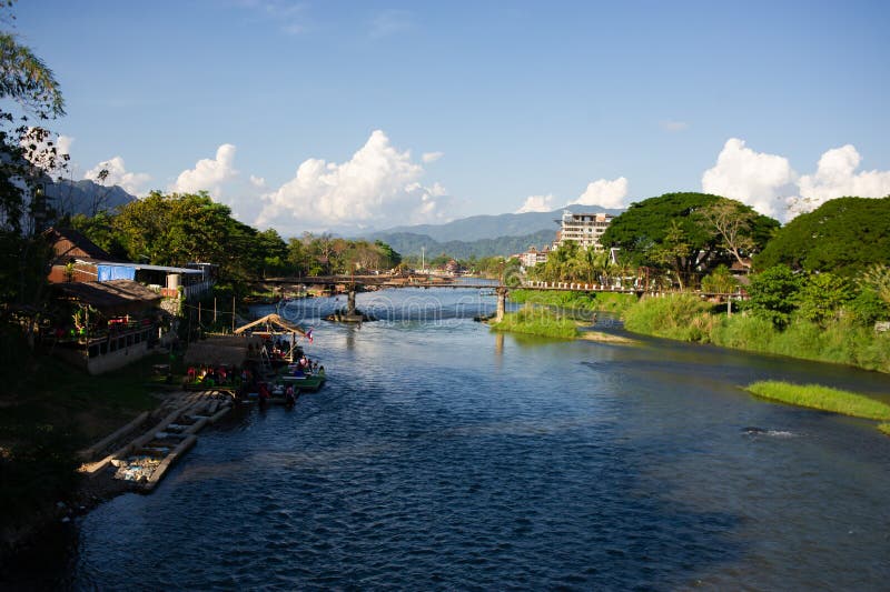 Small Town with Mountains and Rivers and Beautiful Nature. Stock Photo ...