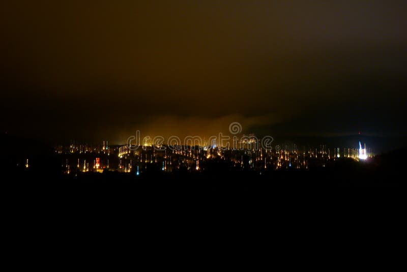 Small town at night stock photo. Image of surrounded - 89464252