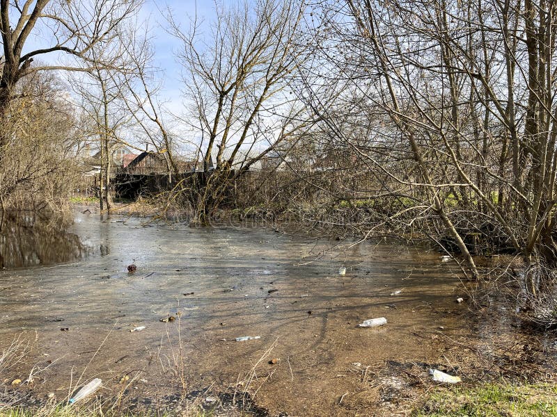 A Reservoir Contaminated with Plastic Bottles in a Small Town Stock ...