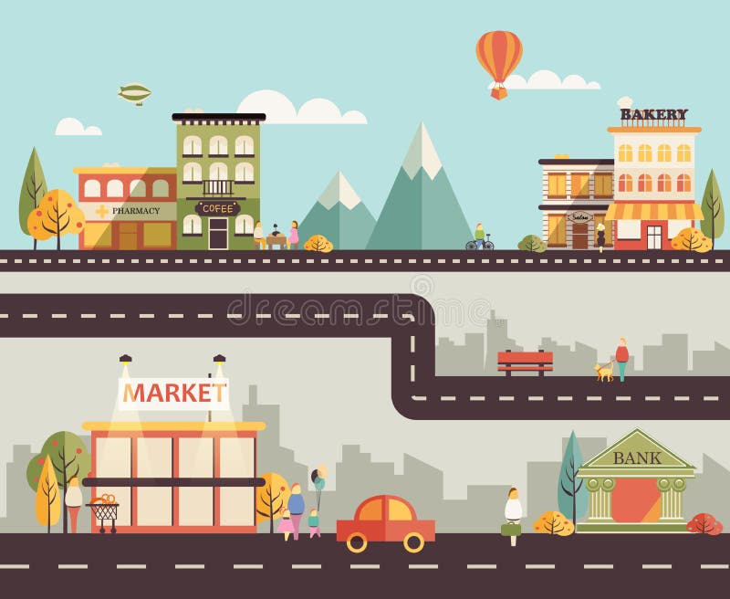 Set Buildings of Small Business Flat Design Stock Vector - Illustration ...