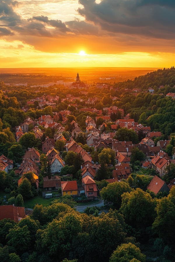 Small Town at Sunset with Warm Colors and Calm Atmosphere Stock Image ...