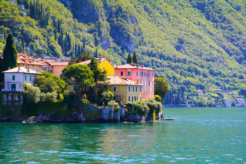 Small Town Surrounded by the Large Lake ,lake Como Italy Editorial ...