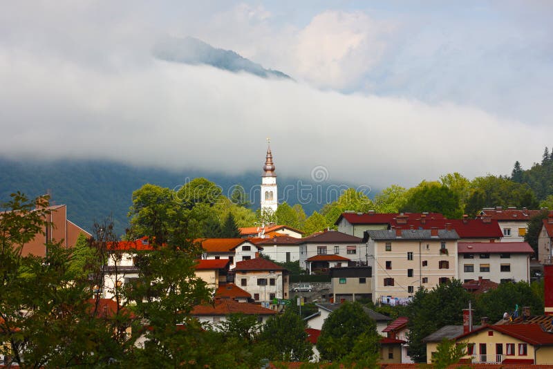 Small Town Tolmin in the Alps Stock Photo - Image of building, copes ...