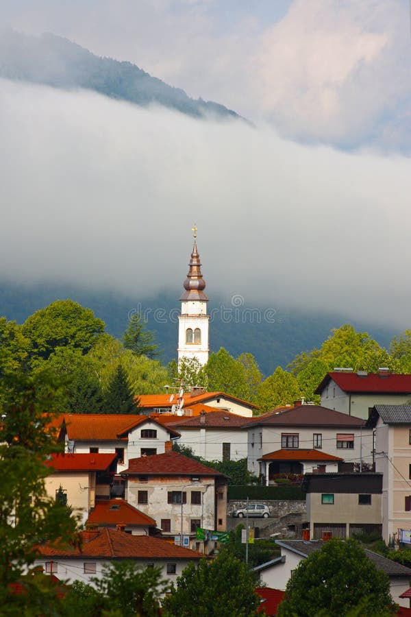Small Town Tolmin in the Alps Stock Photo - Image of field, forest ...