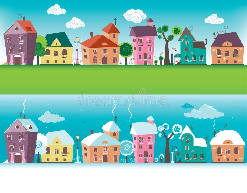 Sunny Silhouette City Houses Skyline Stock Illustration - Illustration ...