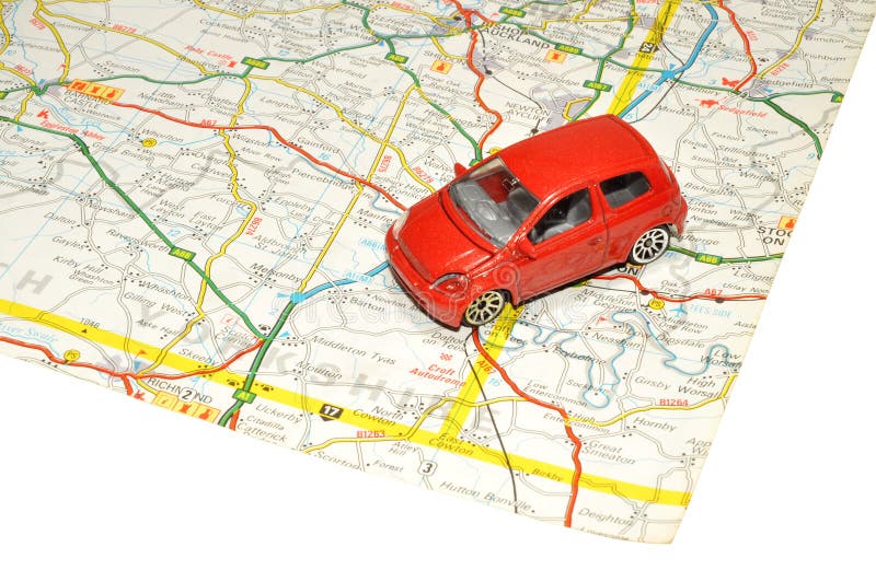 Toy car on a road map stock photo. Image of vacation - 34755928