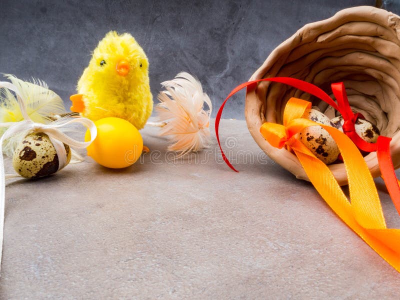 Small Toy Chick with Easter Eggs Stock Image - Image of adorable ...
