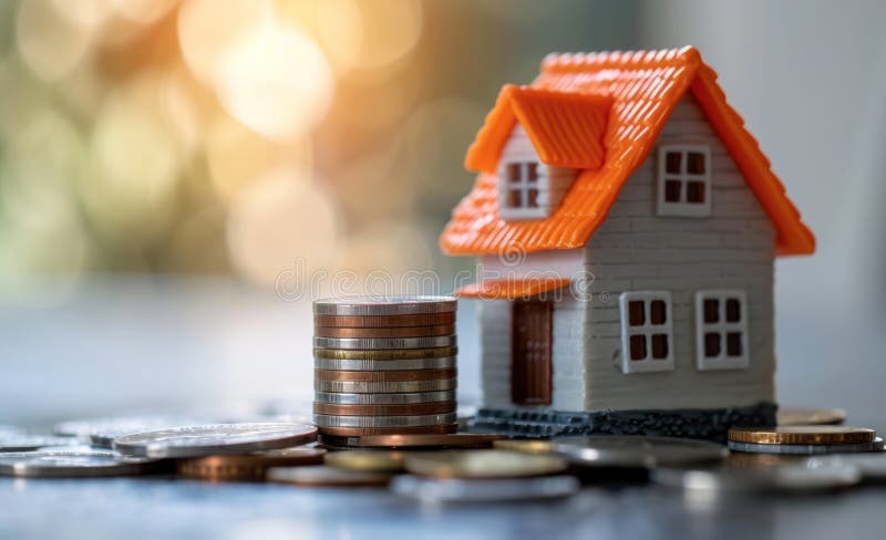 Small Toy House on the Coin Stack Stock Illustration - Illustration of ...