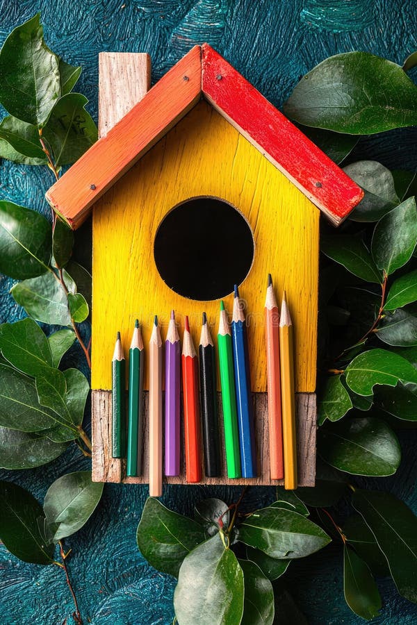 A Small Toy House and Pencils. Selective Focus Stock Image - Image of ...