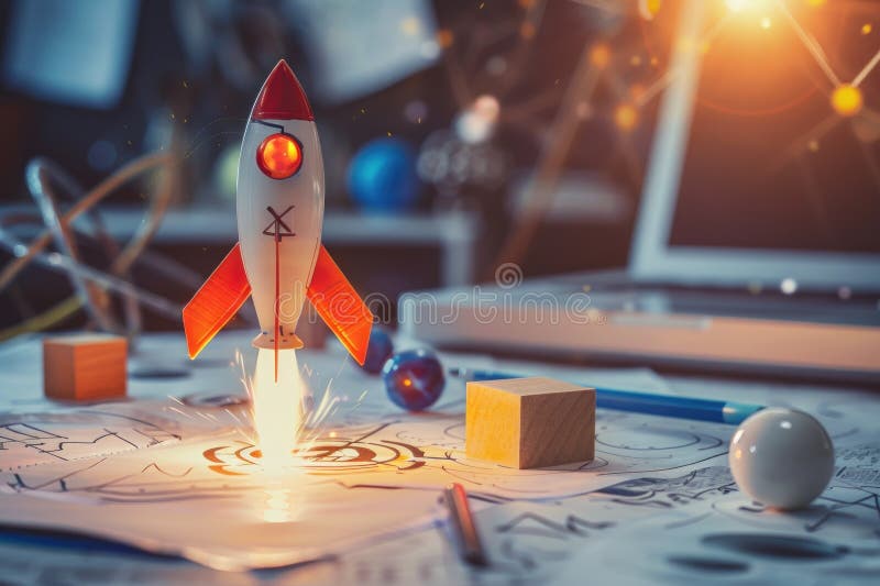 A Small Toy Rocket Sits Atop a Table, Ready for Play or Display Stock ...