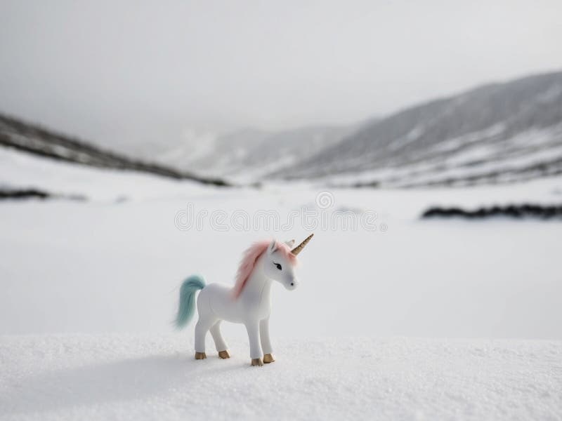 A Small Toy Unicorn Standing in the Snowy Landscape. Stock Photo ...