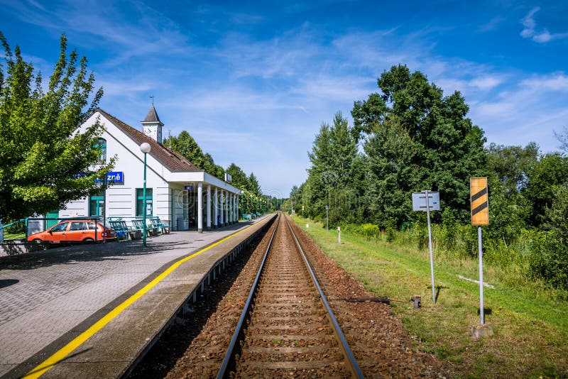Small train station. stock photo. Image of building, landscape - 97945770