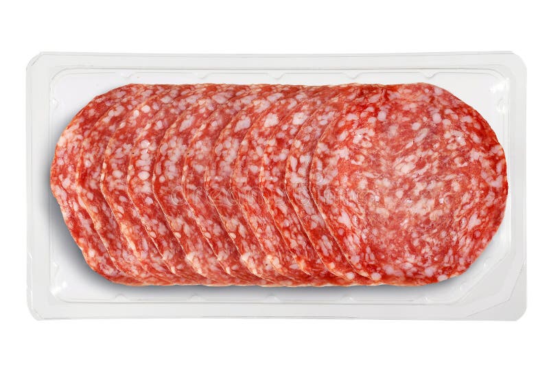 Small Tray Packaged of Presliced Salame Stock Image - Image of snack ...