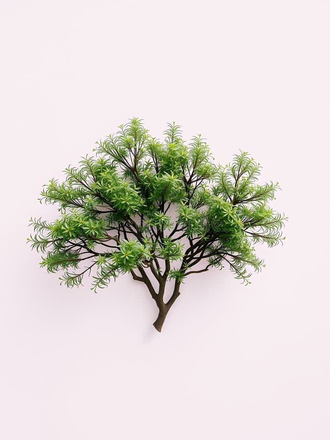 A Small Tree Branch with Green Leaves Against a White Background Stock ...