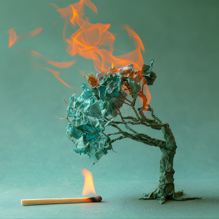 Small Tree Catches Fire from a Big Match, a Fire in the Forest, the ...