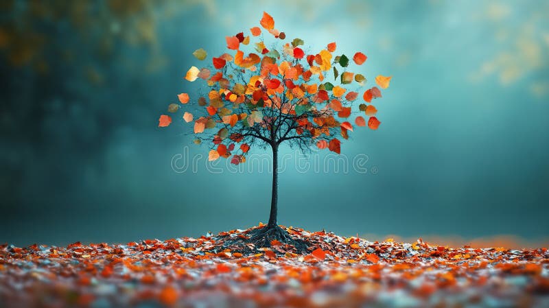 Small Tree with Colorful Autumn Leaves Blowing in the Wind Stock ...