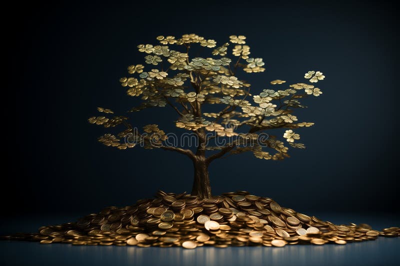 Money Tree Sprouting Numerous Coins Stock Illustration - Illustration ...