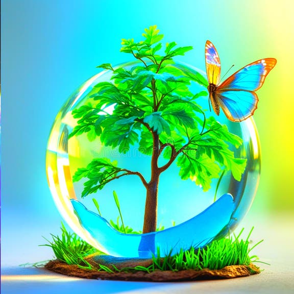 A Small Tree is Enclosed in a Transparent Sphere, Sitting on a Patch of ...