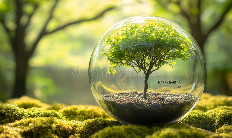 Small Tree in Glass Globe Happy Earth Day Eco Concept Stock ...