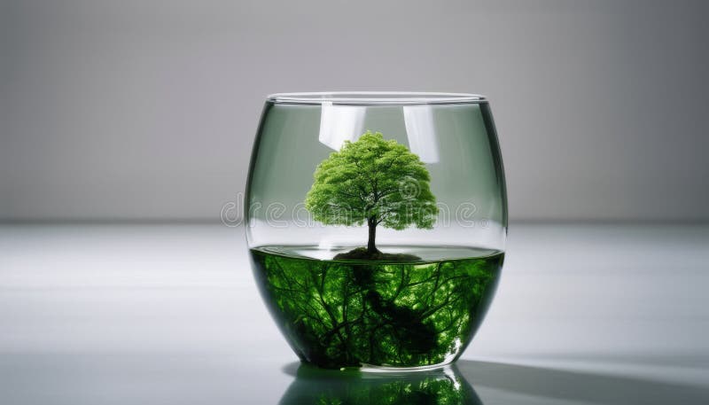 A Small Tree in a Glass Vase Stock Illustration - Illustration of plant ...