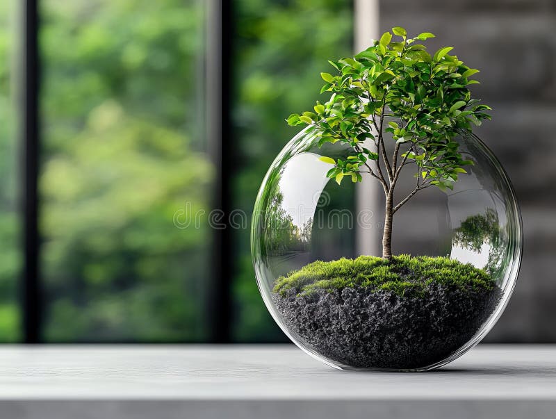 A Small Tree in a Glass Vase with Moss in it Stock Image - Image of ...