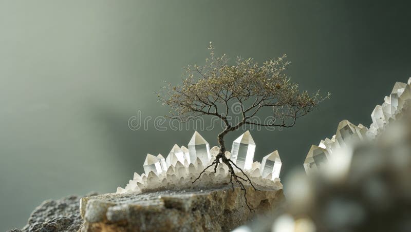 Small Tree Growing on Crystal and Rock Formation Stock Image - Image of ...
