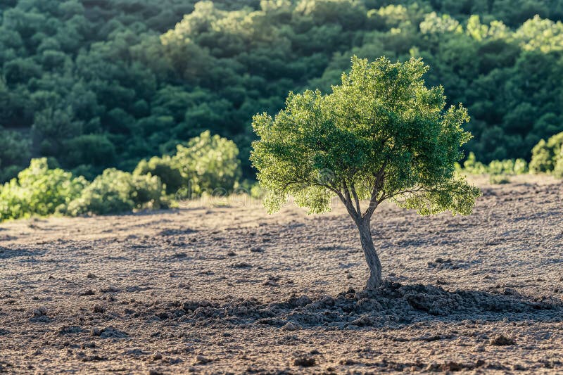 Small Tree is Growing in a Field of Dirt Stock Photo - Image of area ...