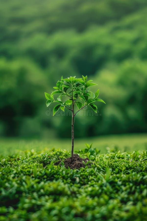 Small Tree is Growing in a Field of Green Grass Stock Photo - Image of ...