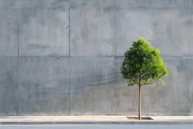 A Small Tree is Growing in Front of a Concrete Wall. Stock Illustration ...