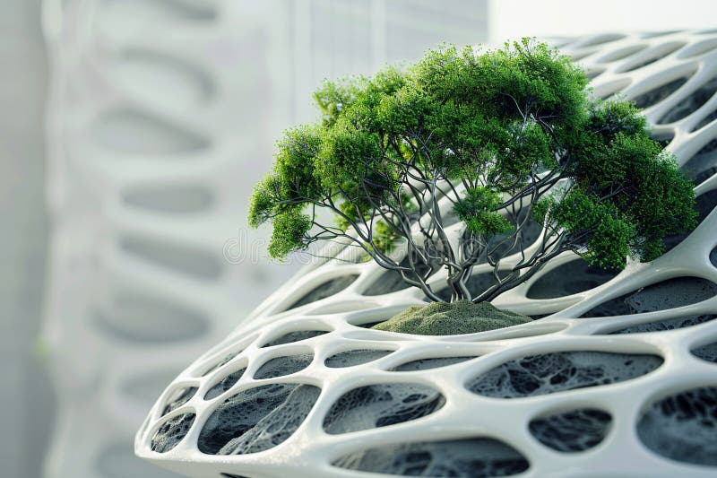 A Small Tree Growing on a Futuristic Structure Stock Illustration ...