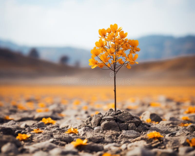 A Small Tree Growing in the Middle of a Barren Field Stock Illustration ...
