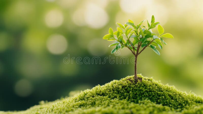 A Small Tree Growing on a Mound of Green Grass, AI Stock Photo - Image ...