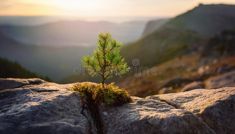 Small Tree Growing Out of Rock on Mountainside Symbolizes Determination ...