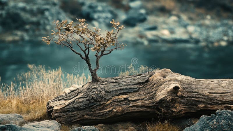 Small Tree Growing Out of a Weathered Log in a Natural Outdoor Setting ...