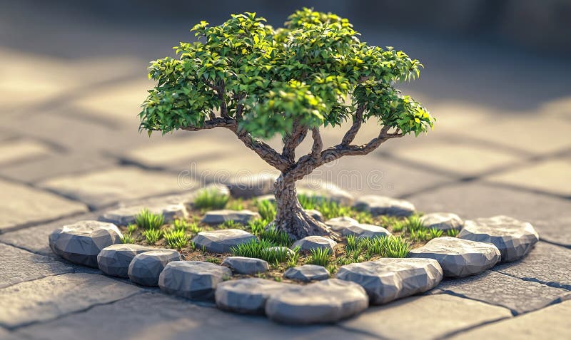 Small Tree Growing in Paved Square, Symbolizing Urban Nature and ...