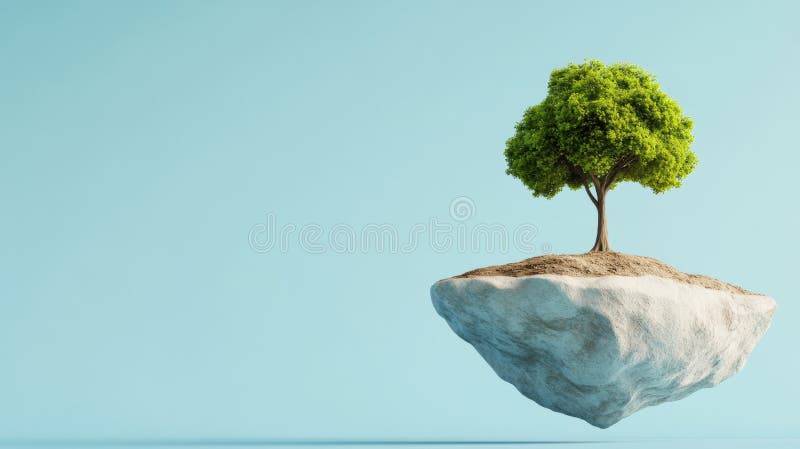 A Small Tree Growing on a Rock Floating in the Air, AI Stock Photo ...