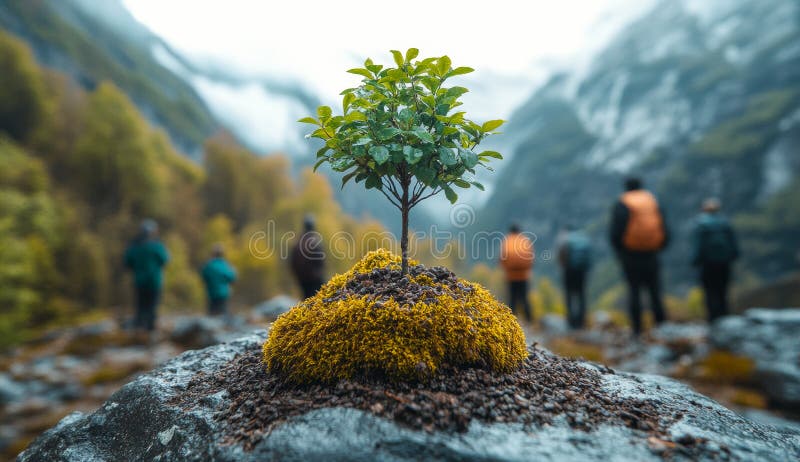 A Small Tree is Growing on a Rock in the Mountains Stock Image - Image ...