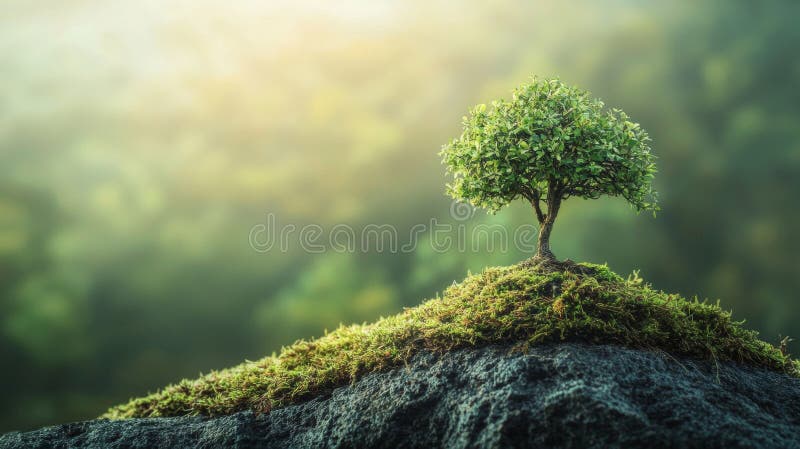 Small Tree Growing on a Rock in Serene Natural Setting Stock Image ...