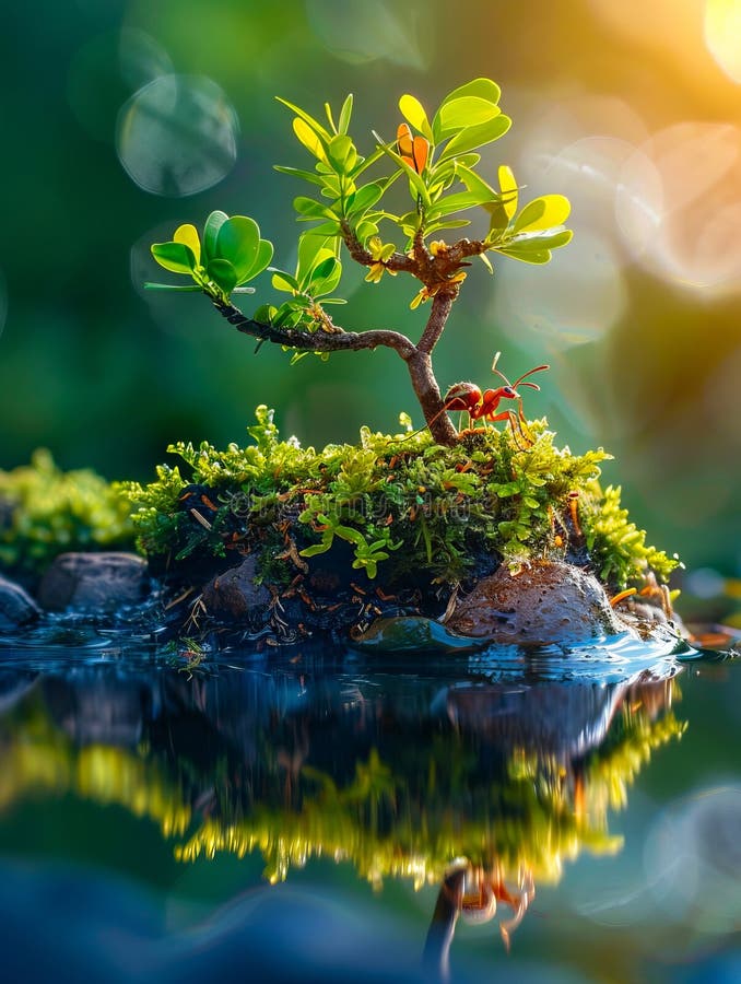 A Small Tree is Growing on a Rock in the Water Stock Photo - Image of ...