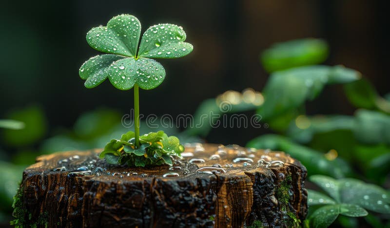 Small Tree is Growing on the Stump after Raining with Water Drop Lucky ...