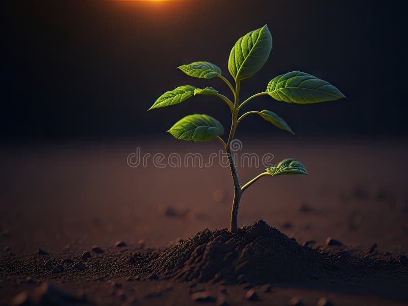 Small Tree Growing with Sunrise. Green World and Earth Day Concept, Ai ...