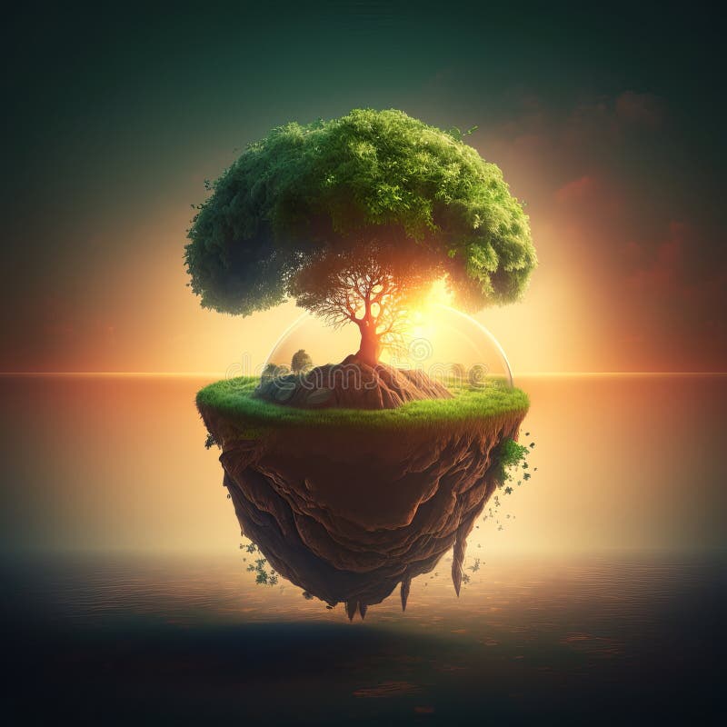 Small Tree Growing with Sunrise. Green World and Earth Day Concept ...