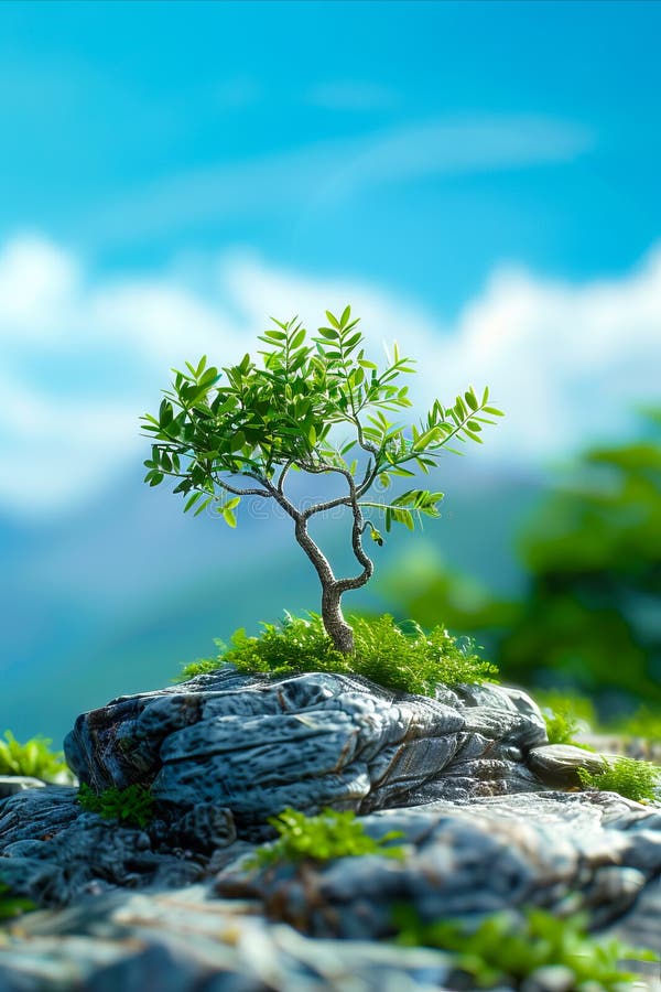 A Small Tree Growing on Top of a Rock Stock Photo - Image of grow ...