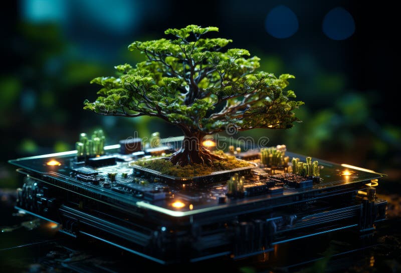 Small Tree Grows on Computer Motherboard Stock Photo - Image of leaves ...