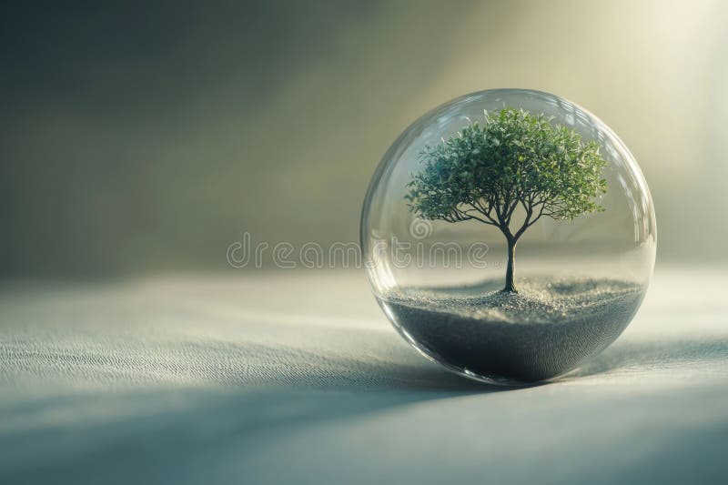 Small Tree Grows Inside Glass Sphere, Symbolizing Growth and ...