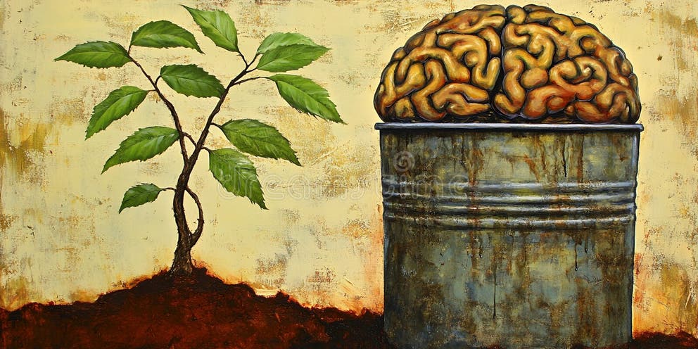A Small Tree Grows Next To a Brain Stock Illustration - Illustration of ...