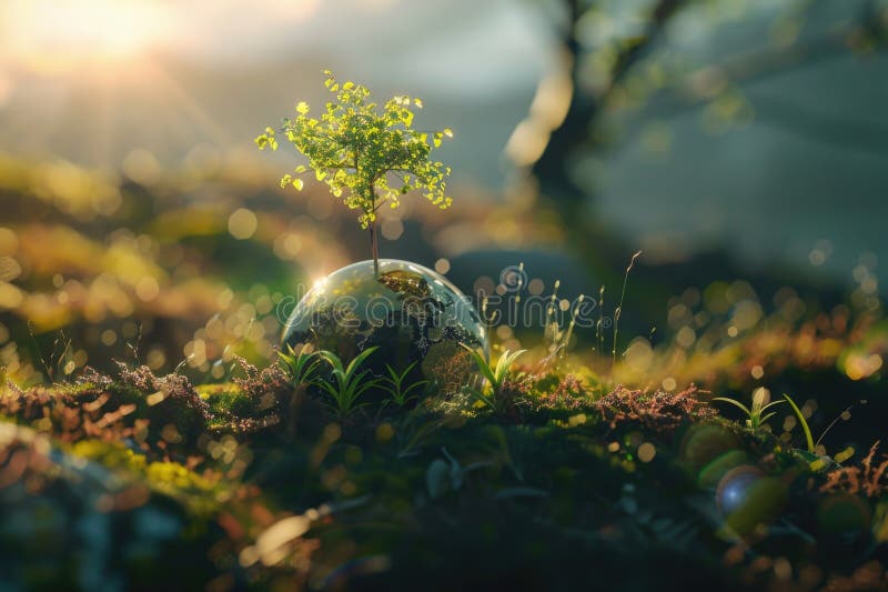 A Small Tree Grows Out of a Spherical Object Stock Photo - Image of ...