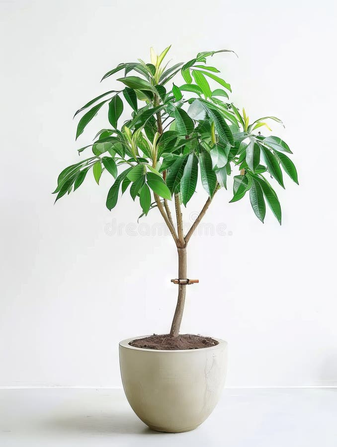 Small Tree Grows in Pot, Small Tree Pot and White Wall Stock Photo ...