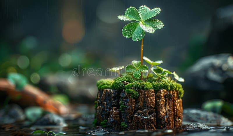 Small Tree Grows on Stump in the Forest. the Concept of Luck Love and ...